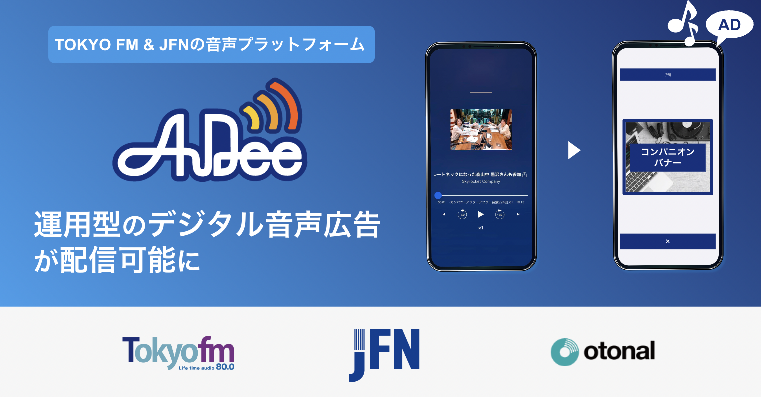 オトナル、TOKYO FMとJFNの音声プラットフォーム「AuDee」にデジタル音声広告を実装 by 株式会社オトナル